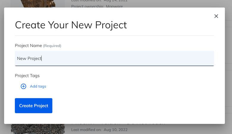 Creating a Project in Mapware